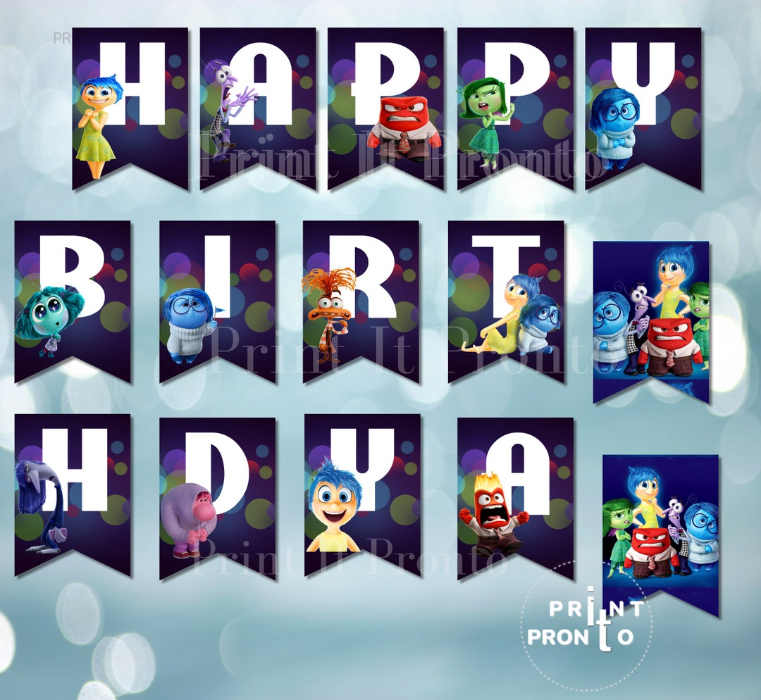 Inside Out Happy Birthday Banner, Inside Out Birthday, Inside Out Party ...