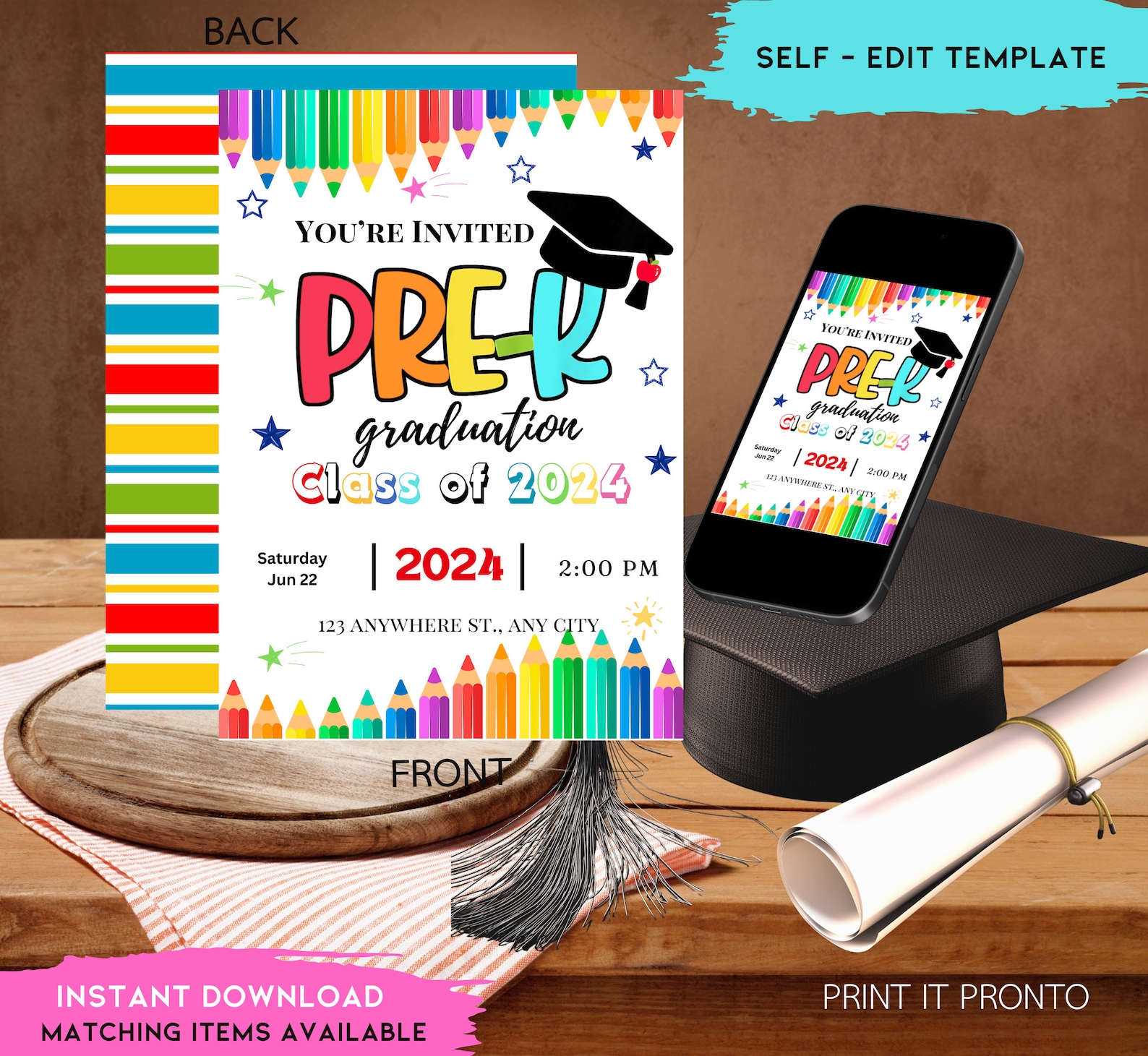 Editable Pre-k Graduation Invitation, Prek Announcement Invite ...