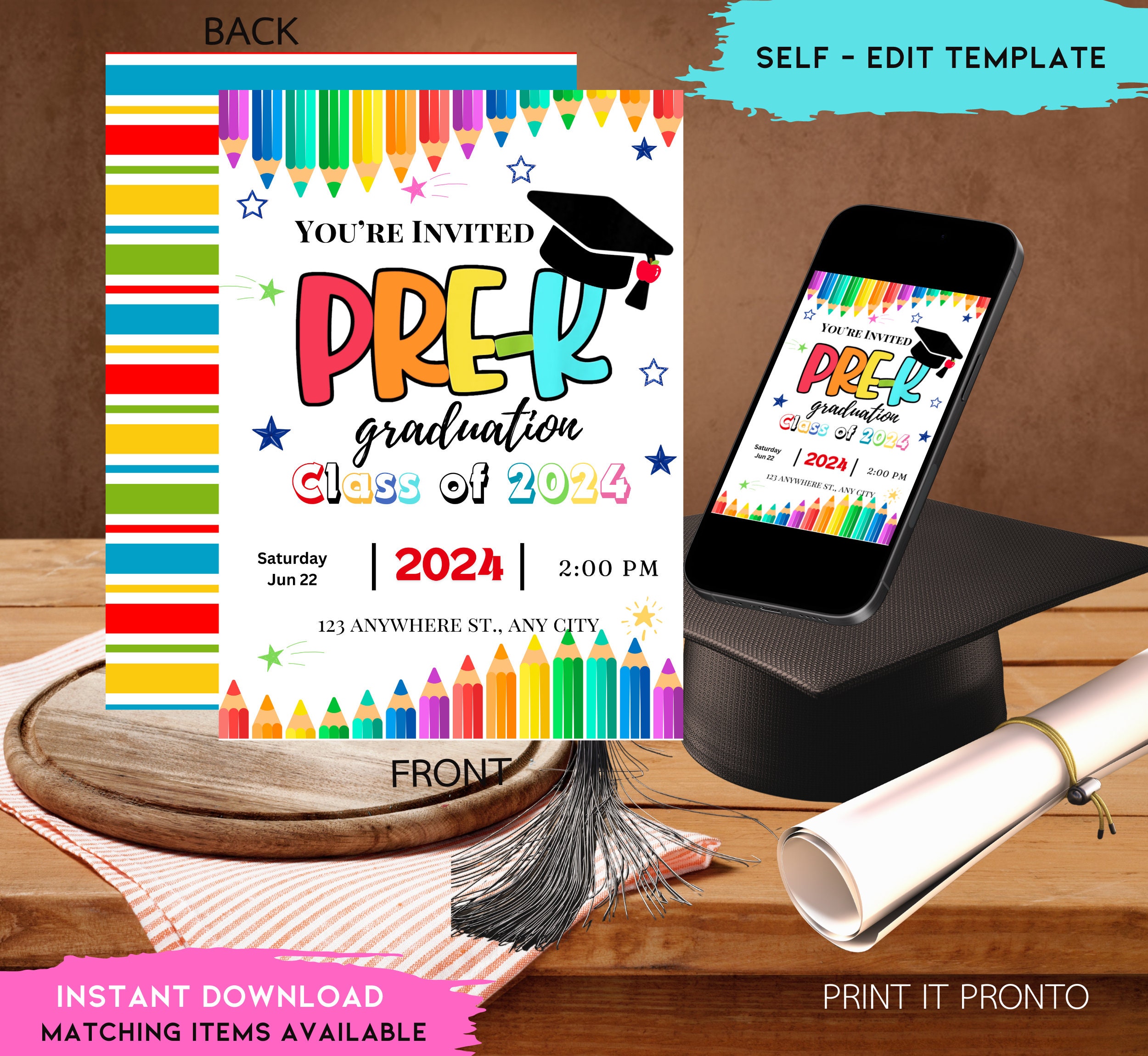 Editable Pre-k Graduation Invitation, Prek Announcement Invite ...