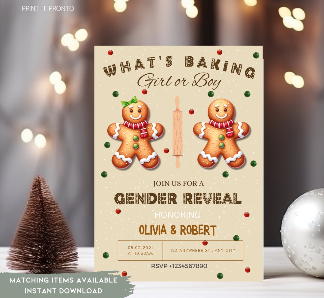 What is Baking Gingerbread Gender Reveal Invitation, Gingerbread Party ...