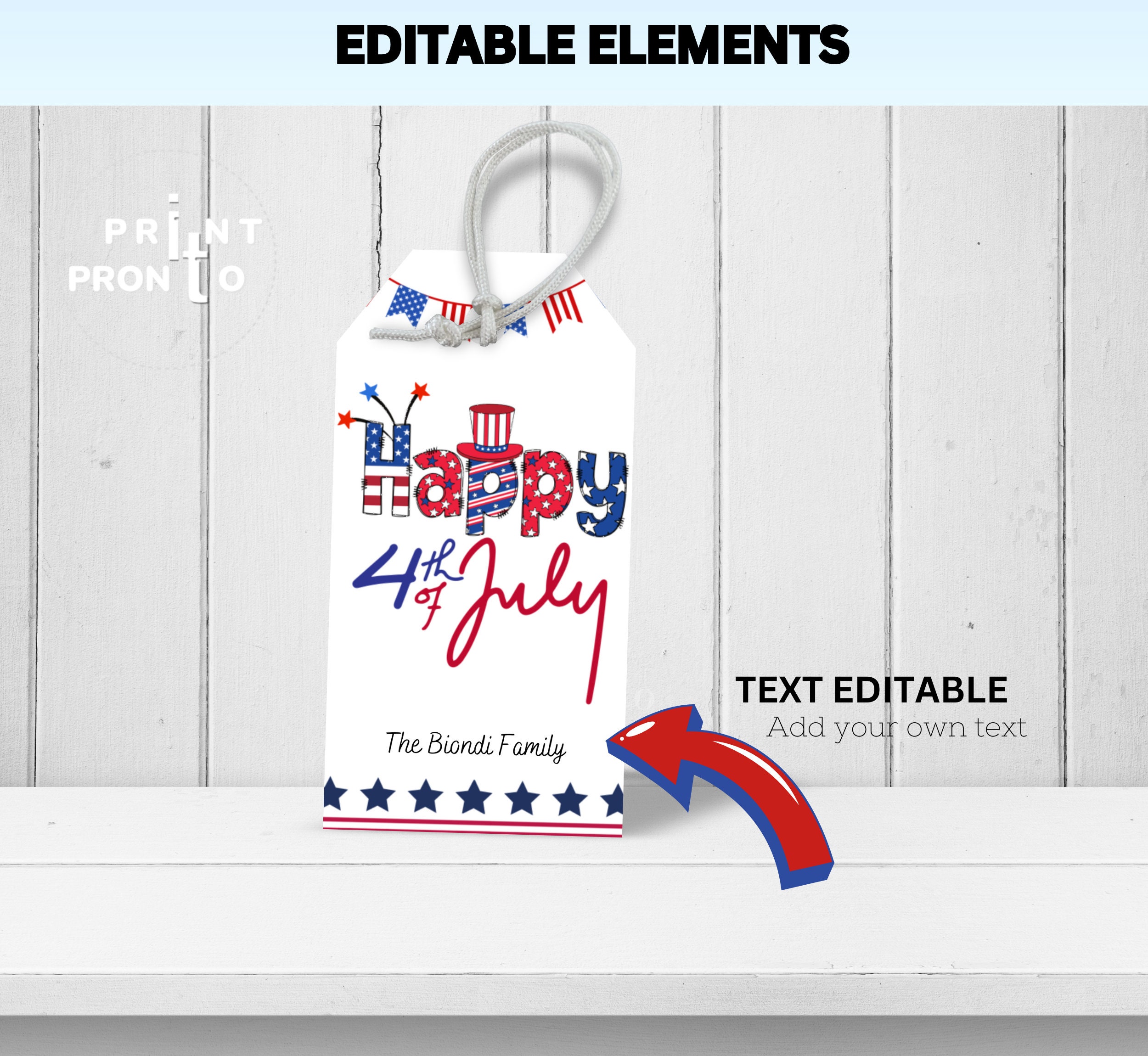 Happy 4th of July Tag, July Fourth Party Favor Tag, Independence Day ...