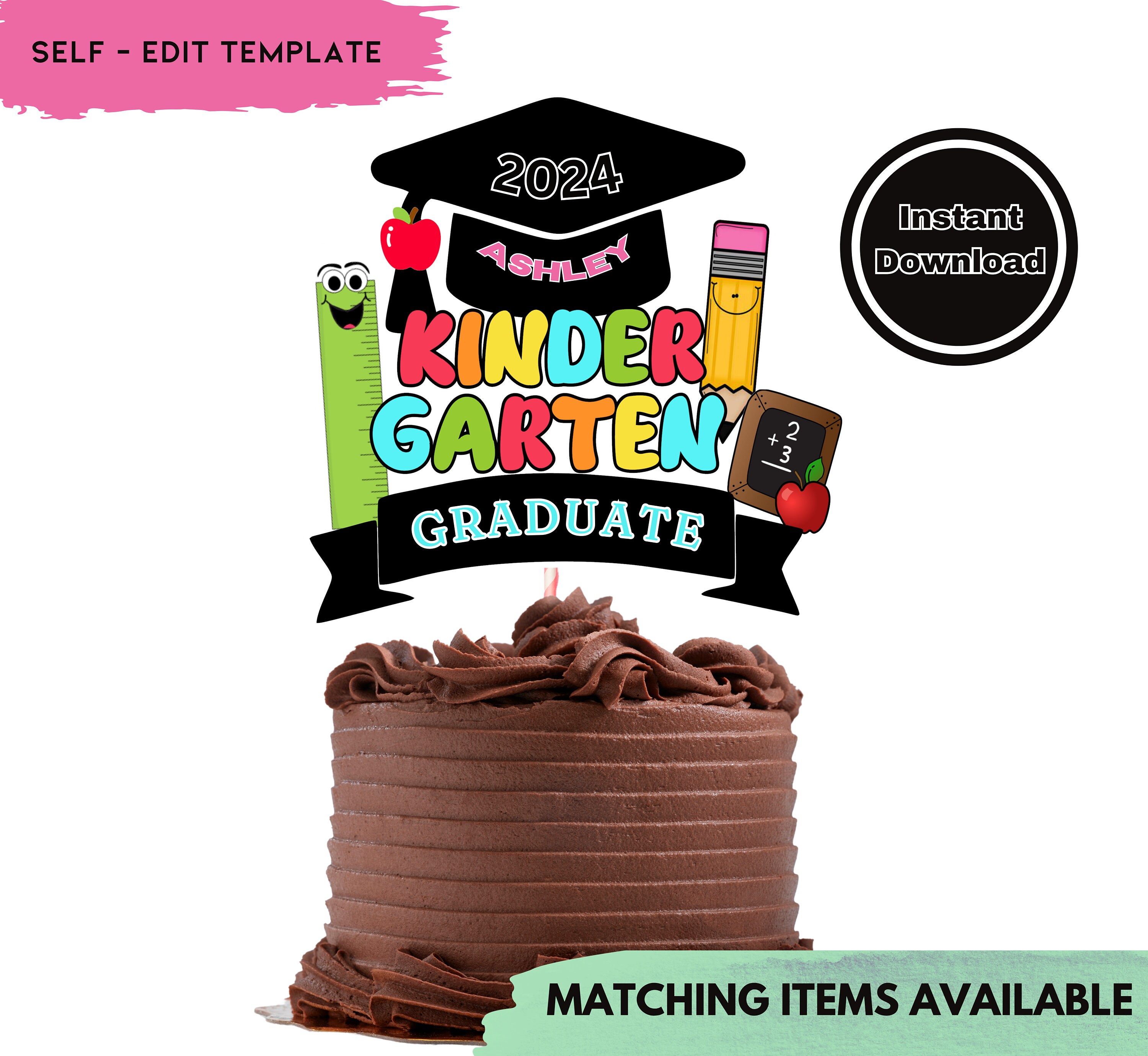 Editable Kindergarten Graduation Cake Topper, Kindergarten Graduation ...