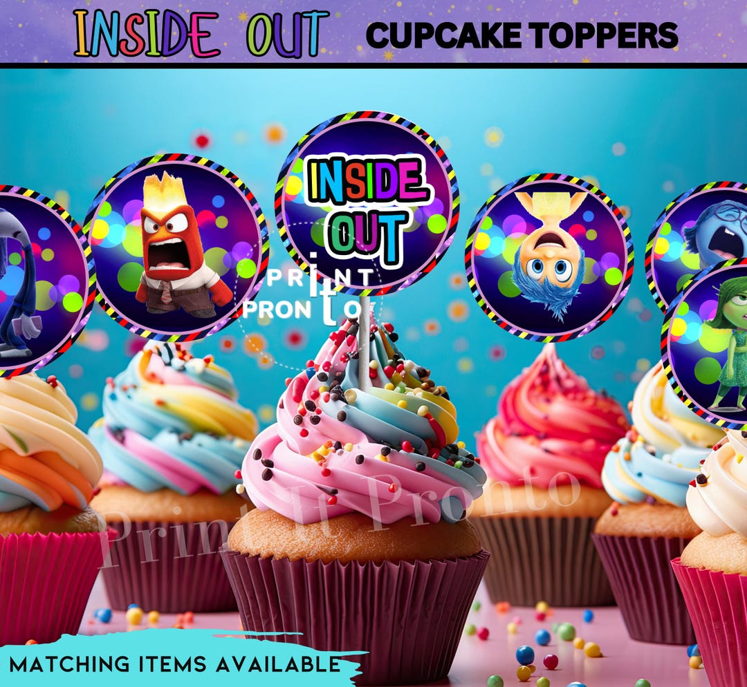 Inside Out Cupcake Toppers, Inside Out Birthday, Inside Out Party ...