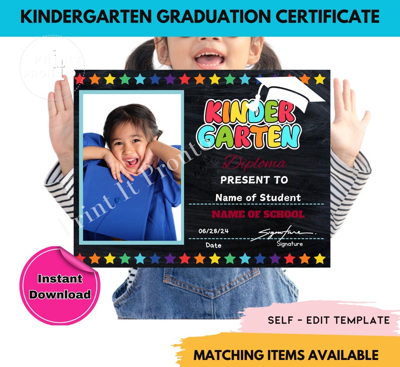 Editable Preschool Diploma With Photo, Graduation Certificate ...