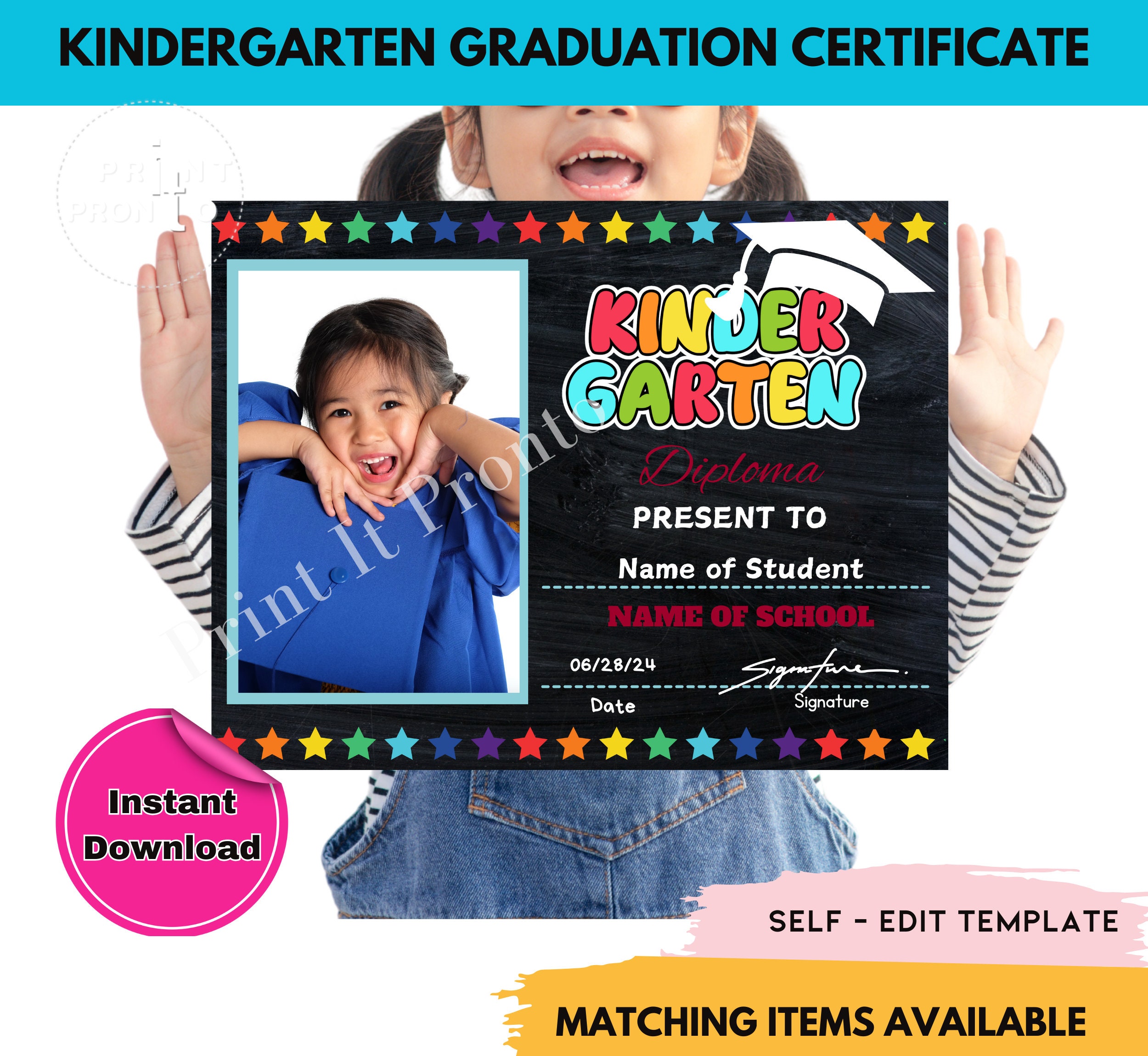 Editable Preschool Diploma With Photo, Graduation Certificate ...