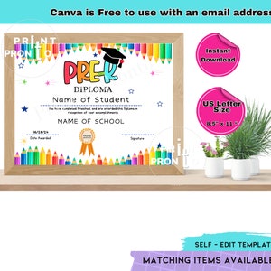Editable Preschool Certificate, Graduation Diploma, Personalized School ...