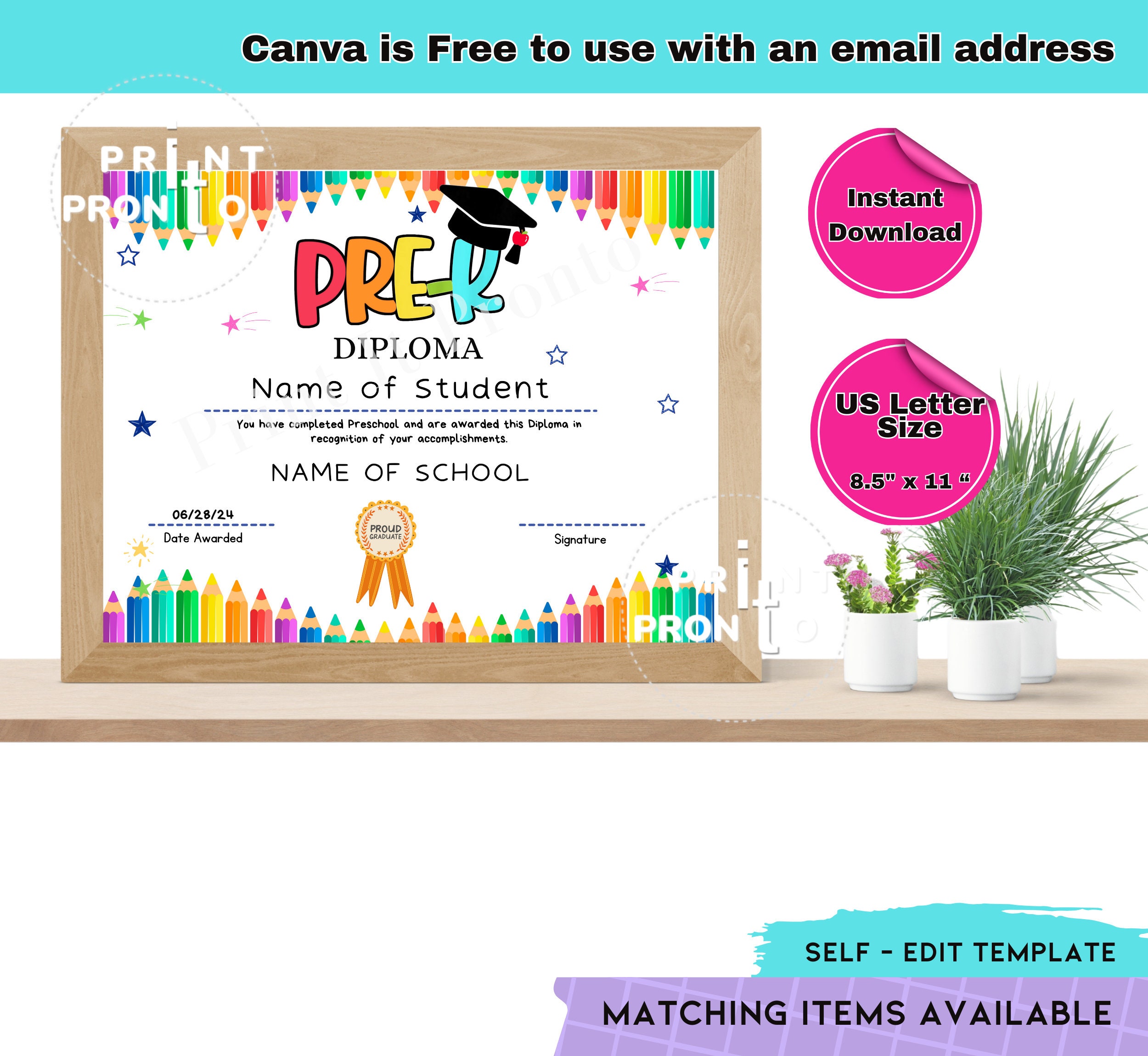 Editable Preschool Certificate, Graduation Diploma, Personalized School ...