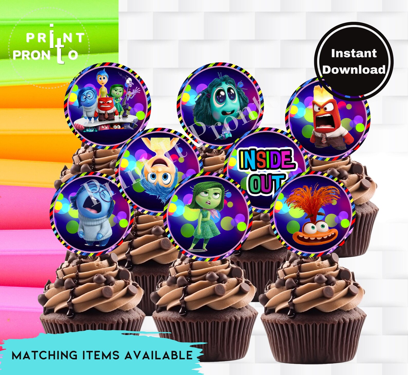Inside Out Cupcake Toppers, Inside Out Birthday, Inside Out Party ...