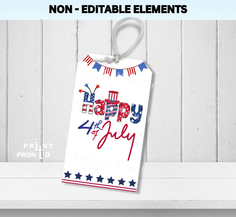 Happy 4th of July Tag, July Fourth Party Favor Tag, Independence Day ...