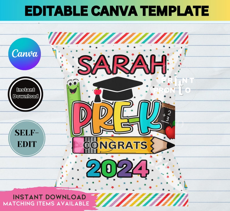 Pre-kindergarten Graduation Chip Bags, Graduation Favors, Kindergarten ...