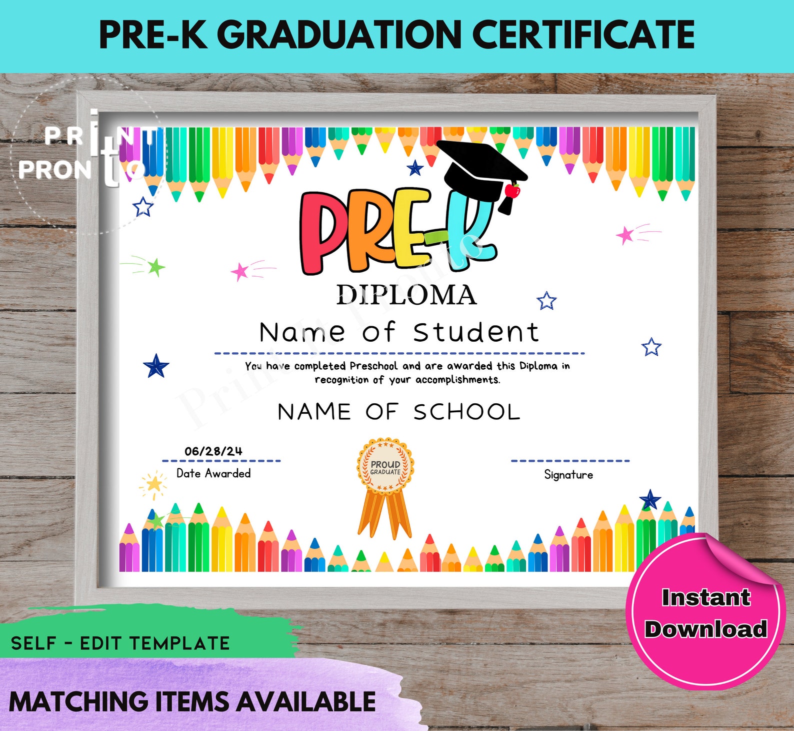 Editable Preschool Certificate, Graduation Diploma, Personalized School ...