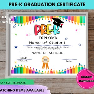 Editable Preschool Certificate, Graduation Diploma, Personalized School ...