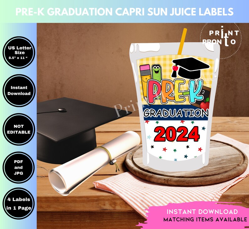 Pre Kindergarten Graduation Capri Sun Labels, Kindergarten Graduation ...