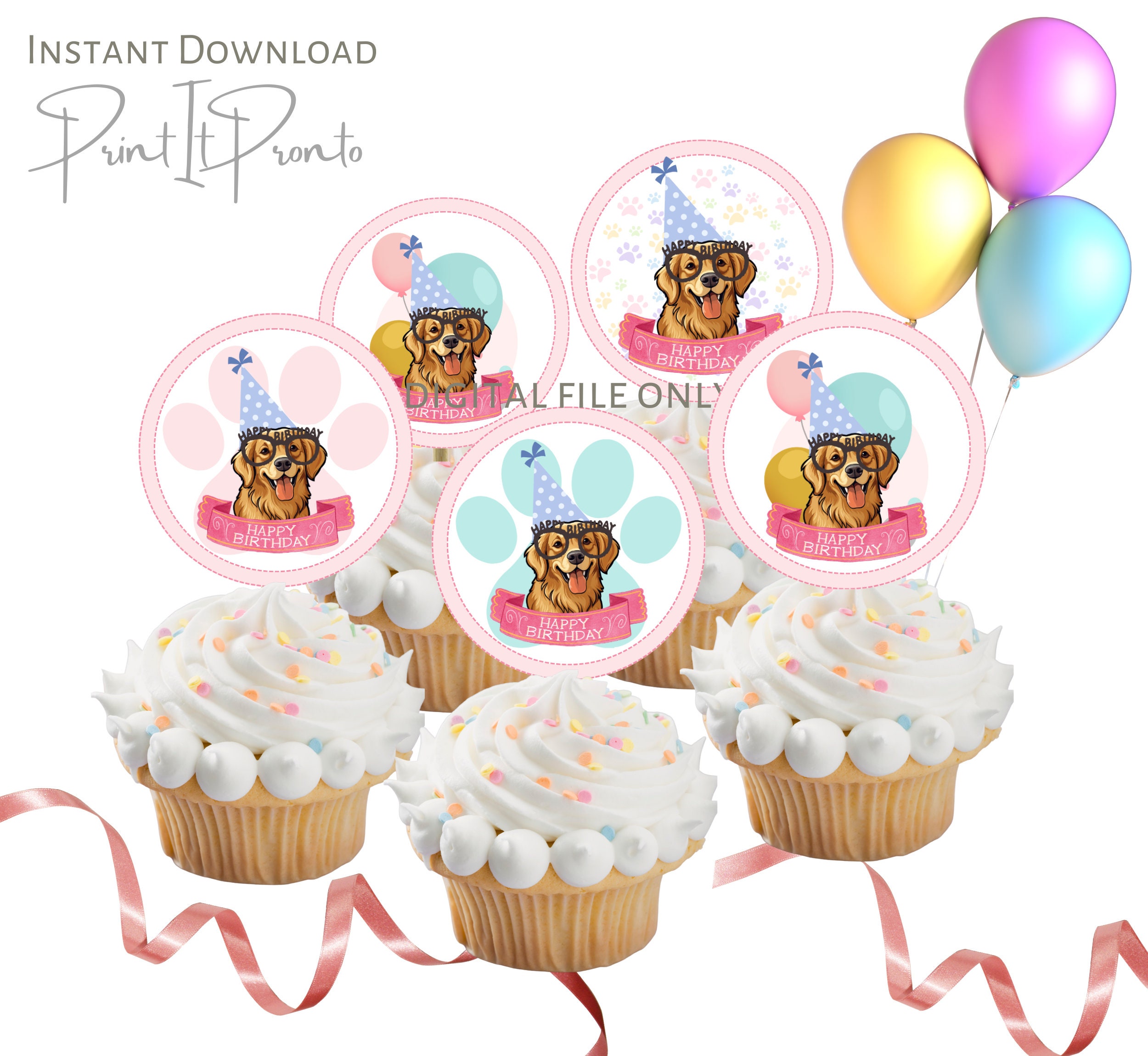 Printable Puppy Birthday Cupcake Toppers Dog Party Decoration - Etsy