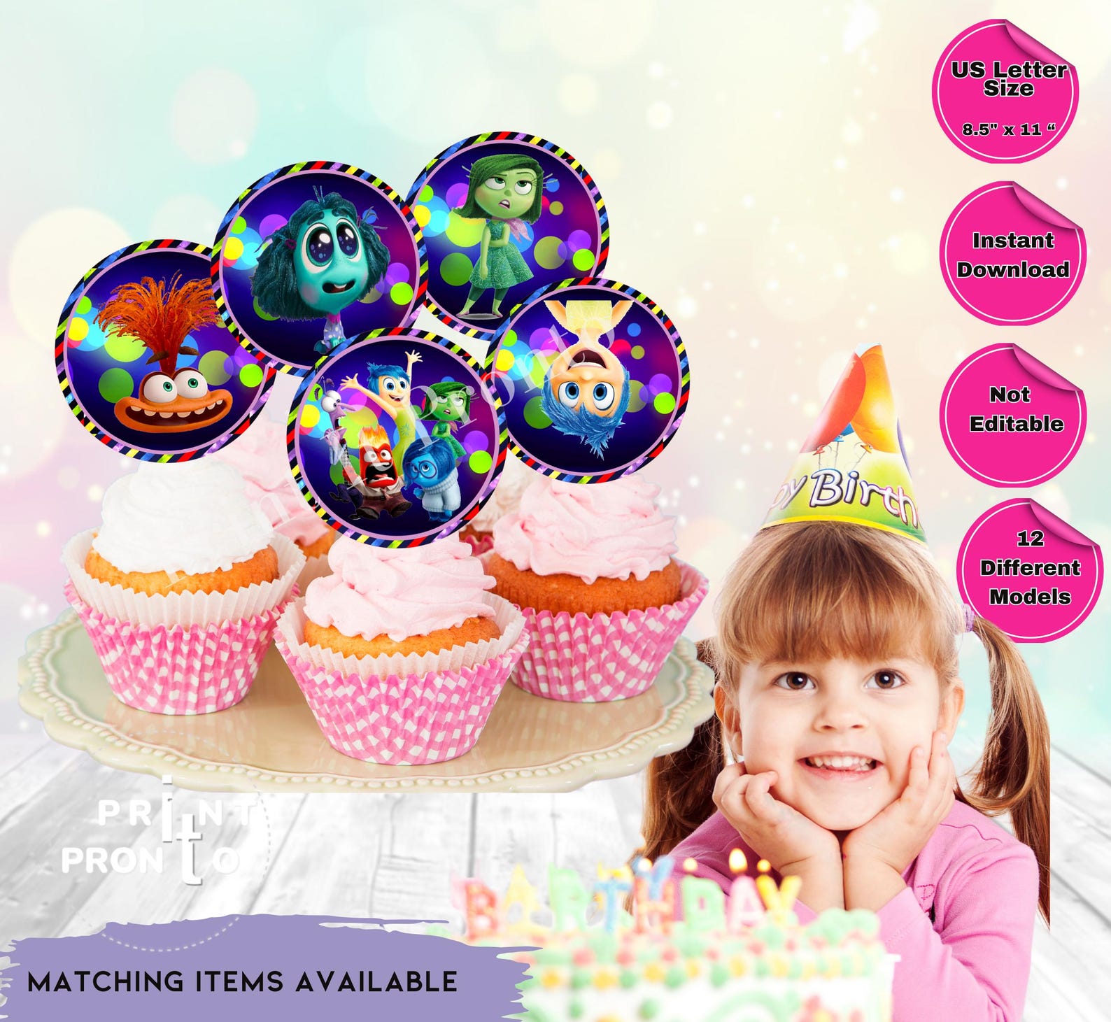 Inside Out Cupcake Toppers, Inside Out Birthday, Inside Out Party ...