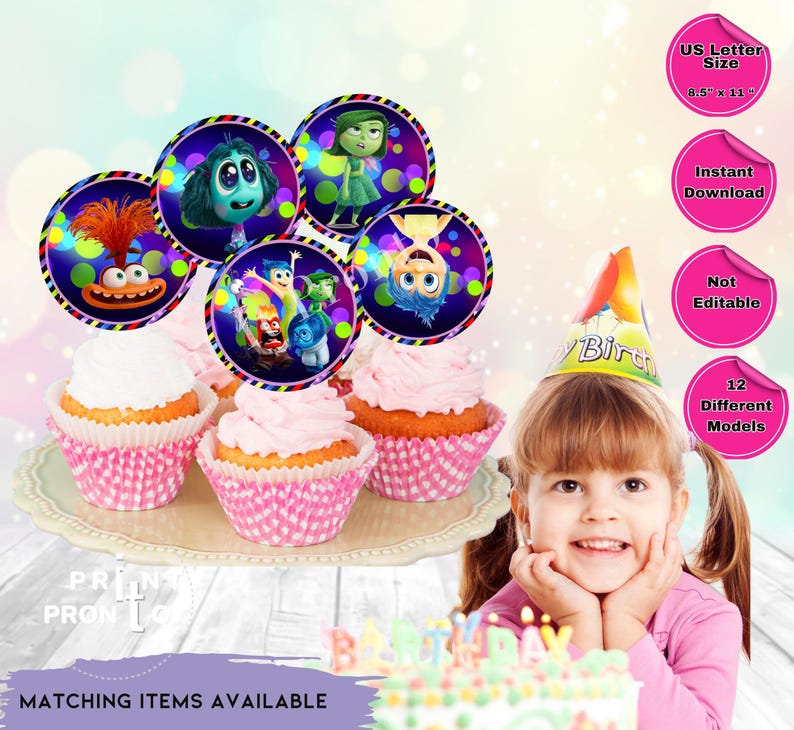 Inside Out Cupcake Toppers, Inside Out Birthday, Inside Out Party ...