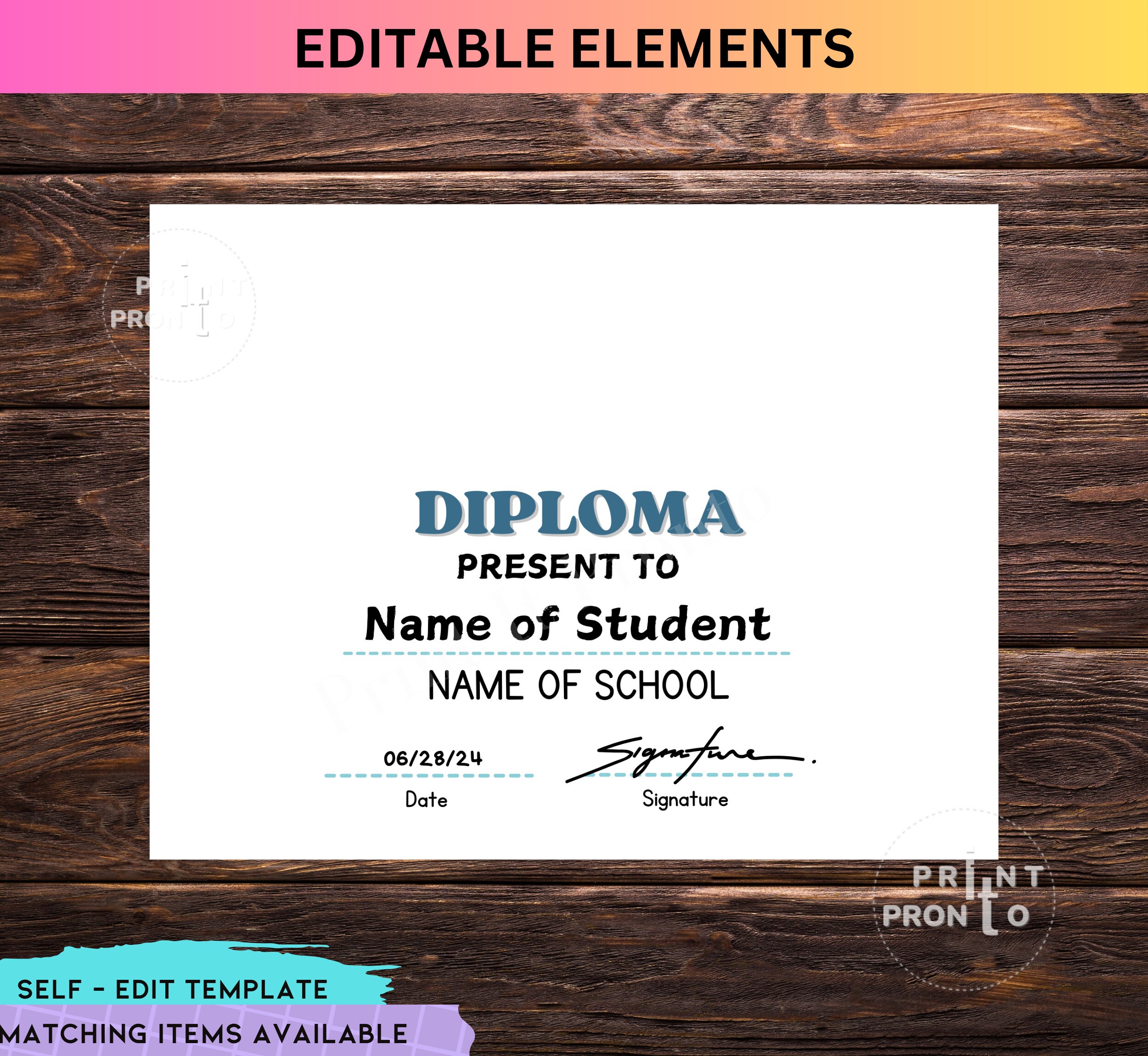 Editable Graduation Certificate, Preschool Diploma, Personalized School ...