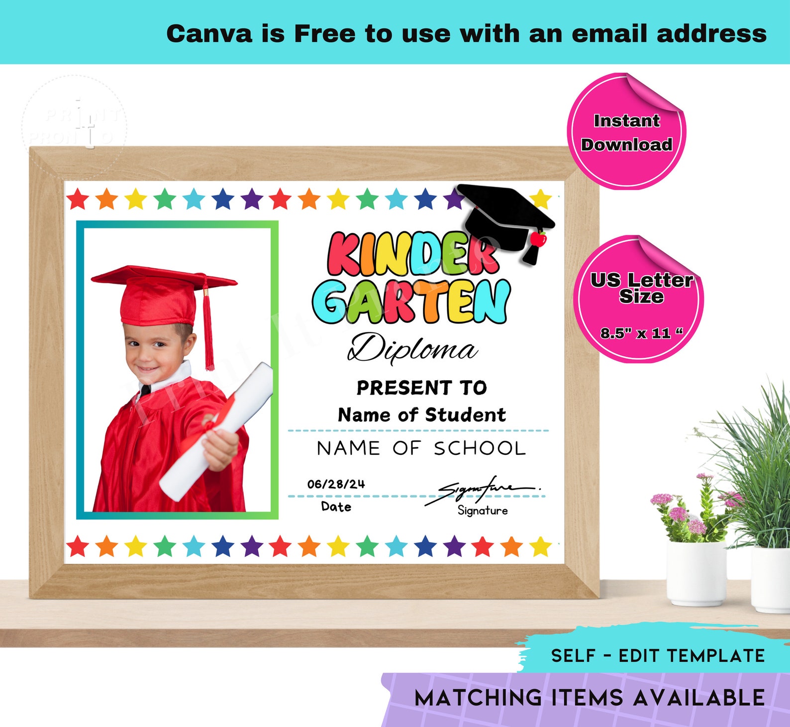 Editable Graduation Certificate With Photo, Preschool Diploma ...