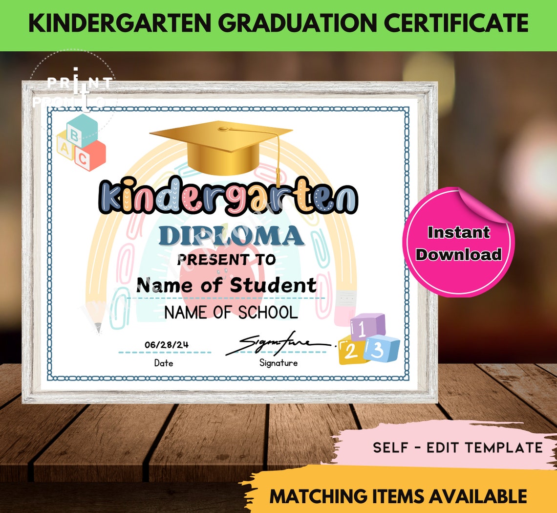 Editable Graduation Certificate, Preschool Diploma, Personalized School ...