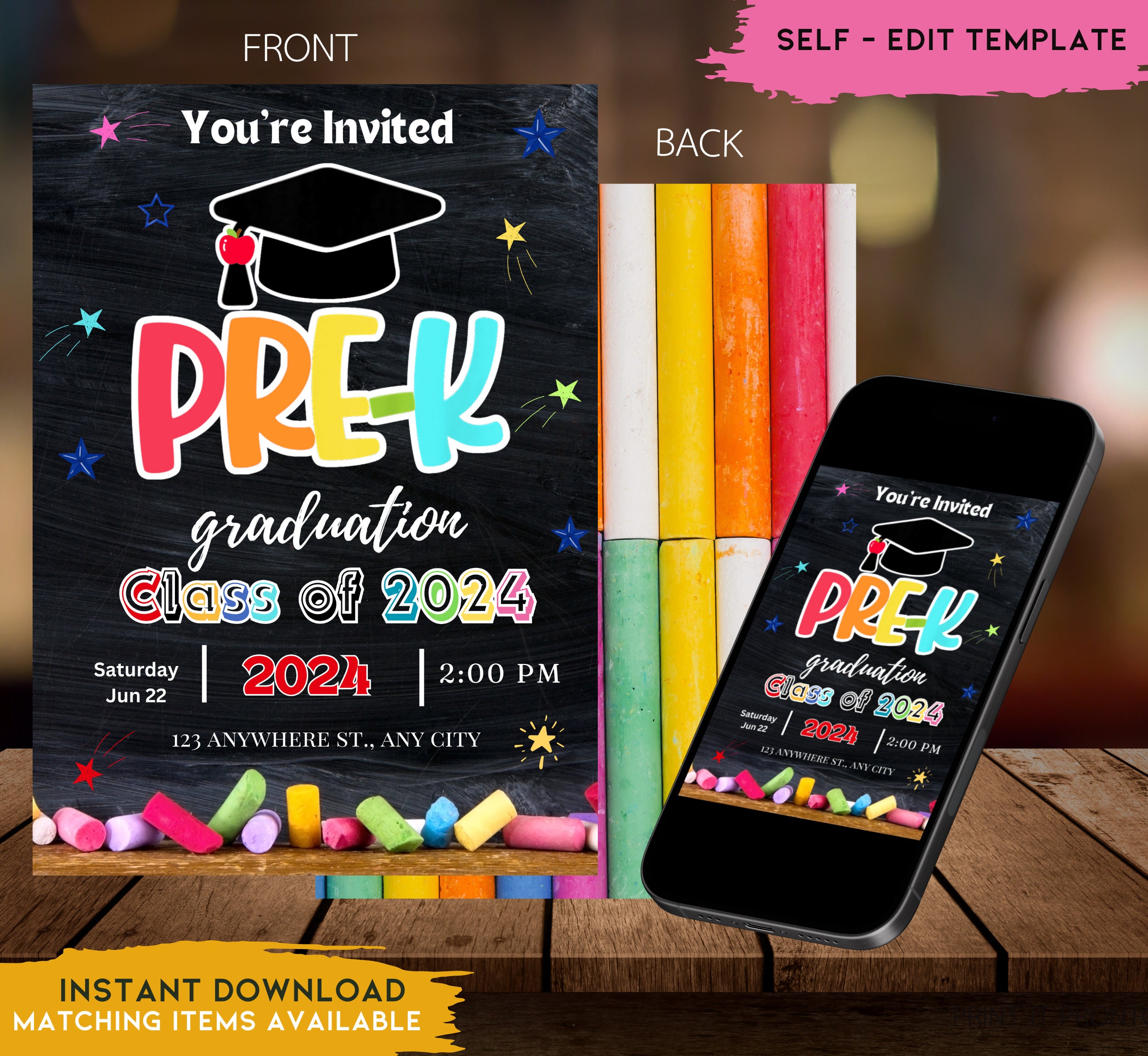 Editable Preschool Invitation Template, Pre-k Graduation Invitation ...