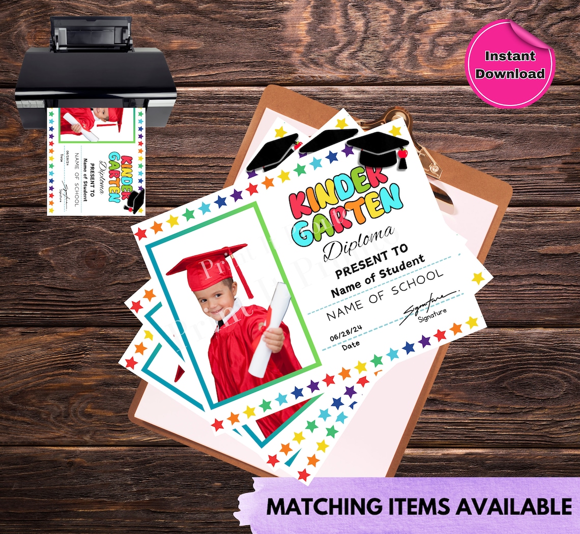 Editable Graduation Certificate With Photo, Preschool Diploma ...