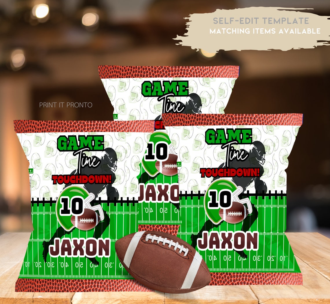 EDITABLE Football Chip Bag Wrapper, Super Bowl Party, American Football ...