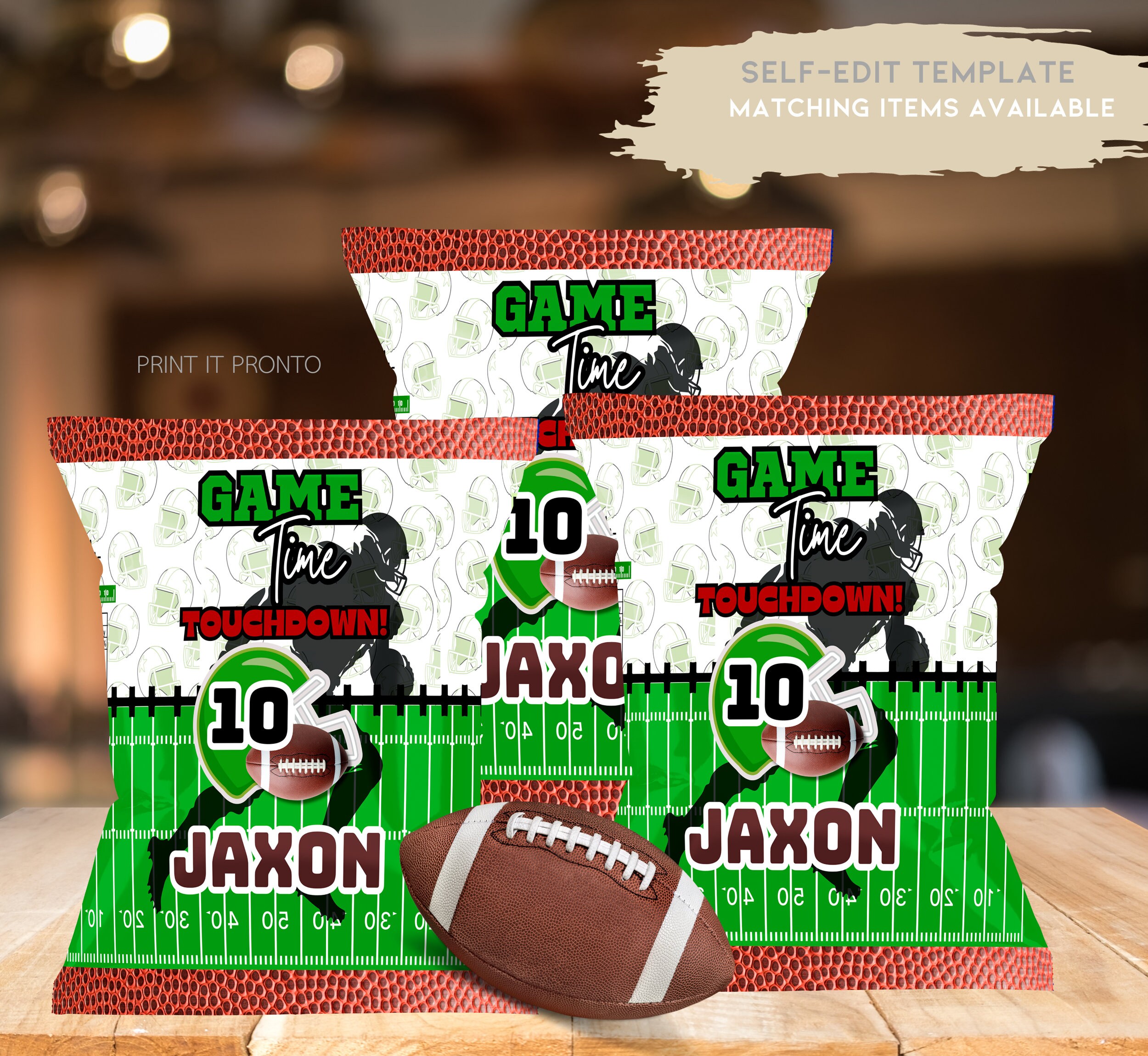EDITABLE Football Chip Bag Wrapper, Super Bowl Party, American Football ...