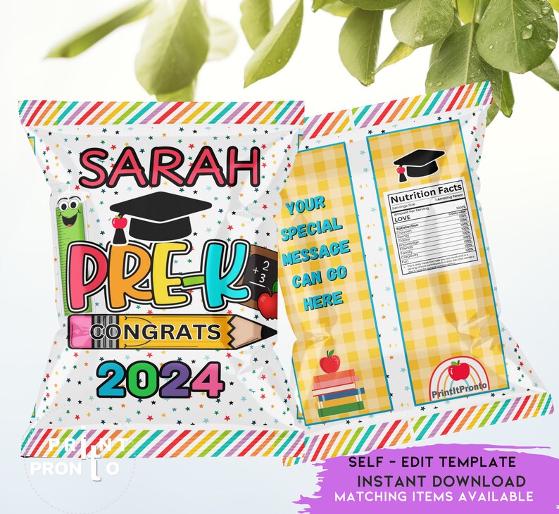Pre-kindergarten Graduation Chip Bags, Graduation Favors, Kindergarten ...