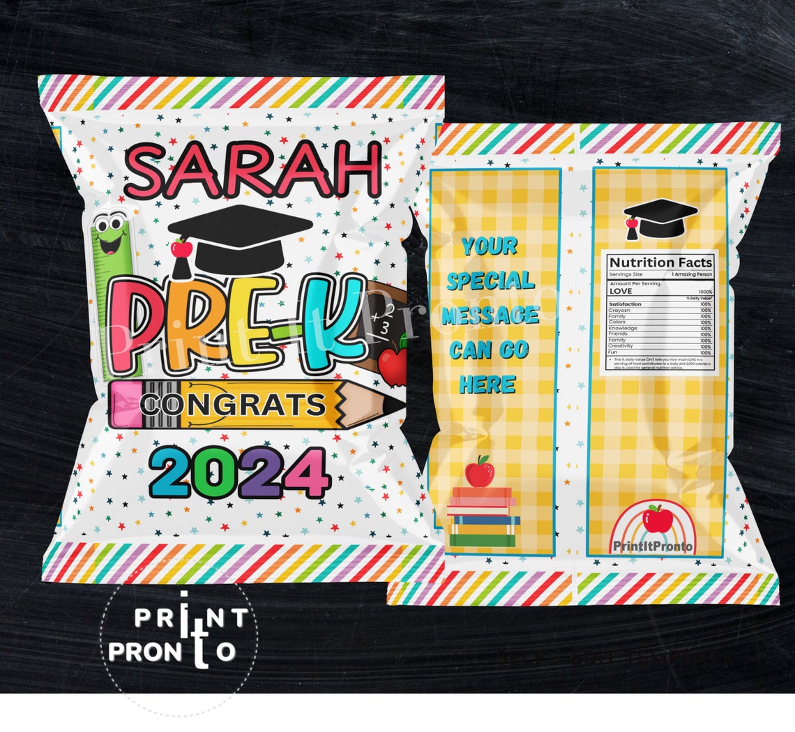 Pre-kindergarten Graduation Chip Bags, Graduation Favors, Kindergarten ...