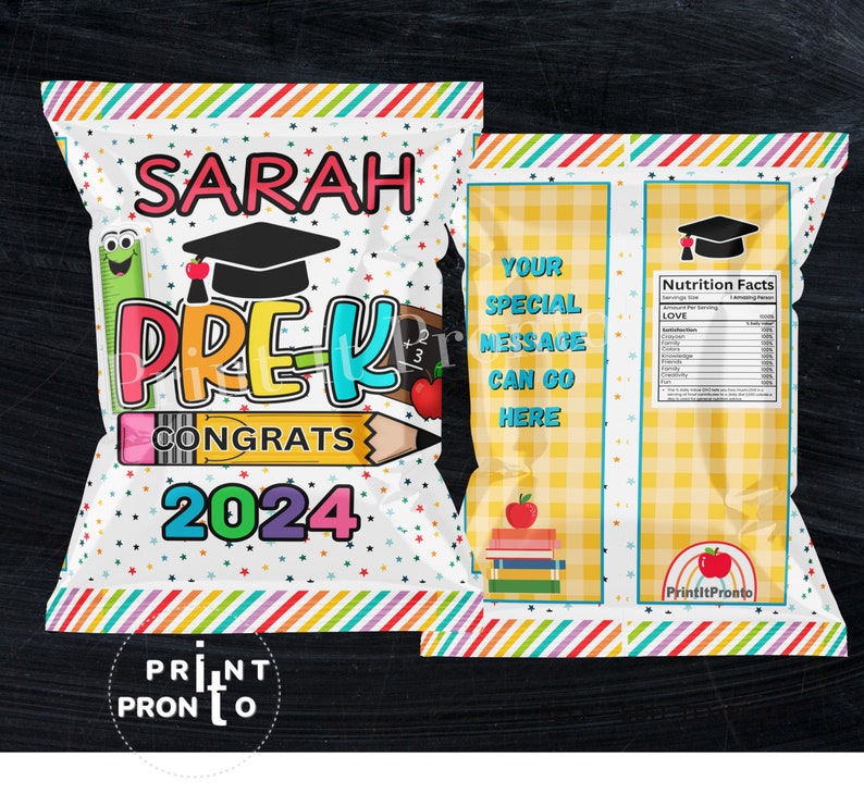 Pre-kindergarten Graduation Chip Bags, Graduation Favors, Kindergarten ...