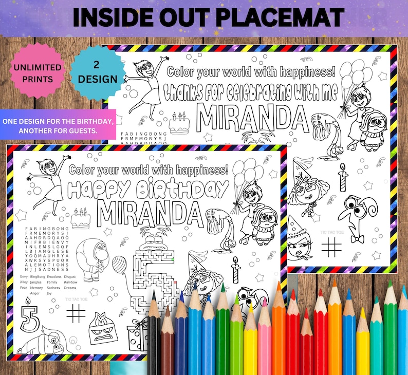 Inside Out Placemat, Inside Out Activity Sheet, Inside Out Coloring ...
