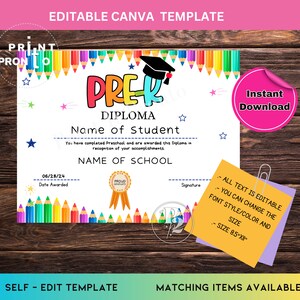 Editable Preschool Certificate, Graduation Diploma, Personalized School ...