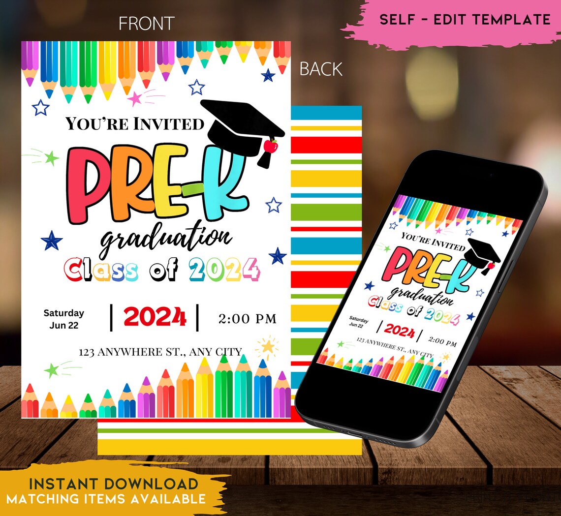 Editable Pre-k Graduation Invitation, Prek Announcement Invite ...