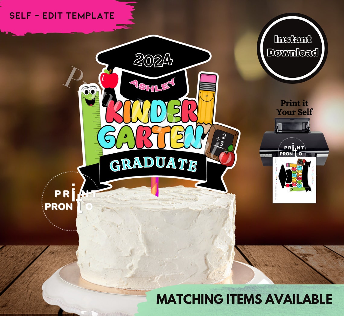 Editable Kindergarten Graduation Cake Topper, Kindergarten Graduation ...