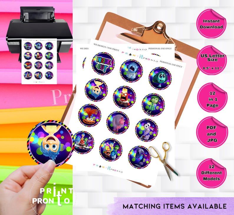 Inside Out Cupcake Toppers, Inside Out Birthday, Inside Out Party ...