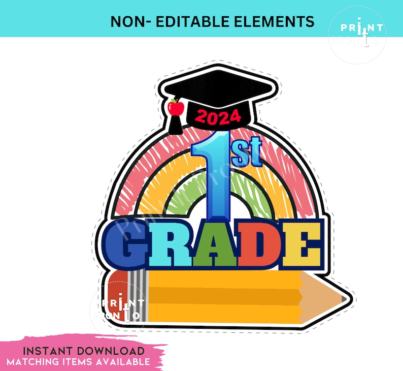 Editable 1st Grade Graduation Cake Topper, Grad 2024, 1st Grade Topper ...