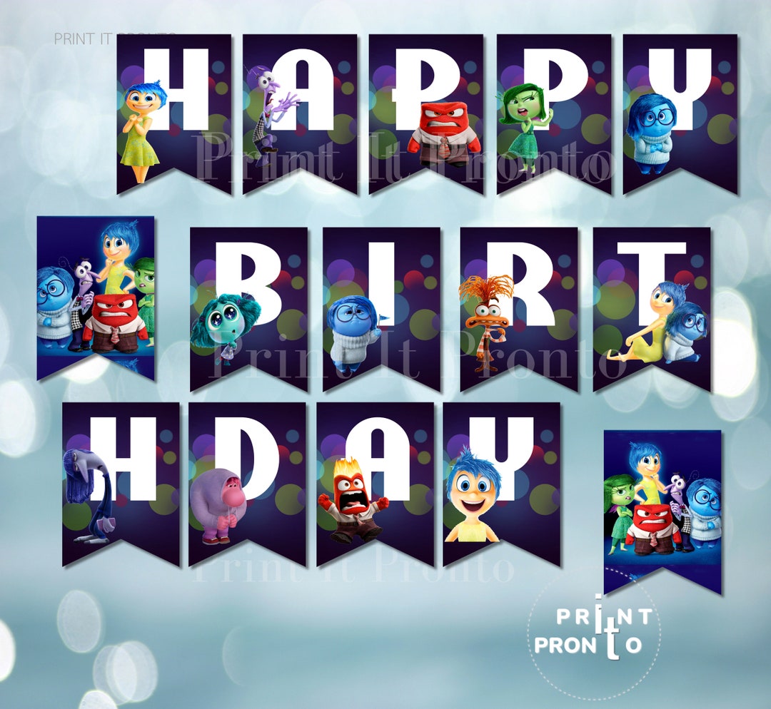 Inside Out Happy Birthday Banner, Inside Out Birthday, Inside Out Party ...