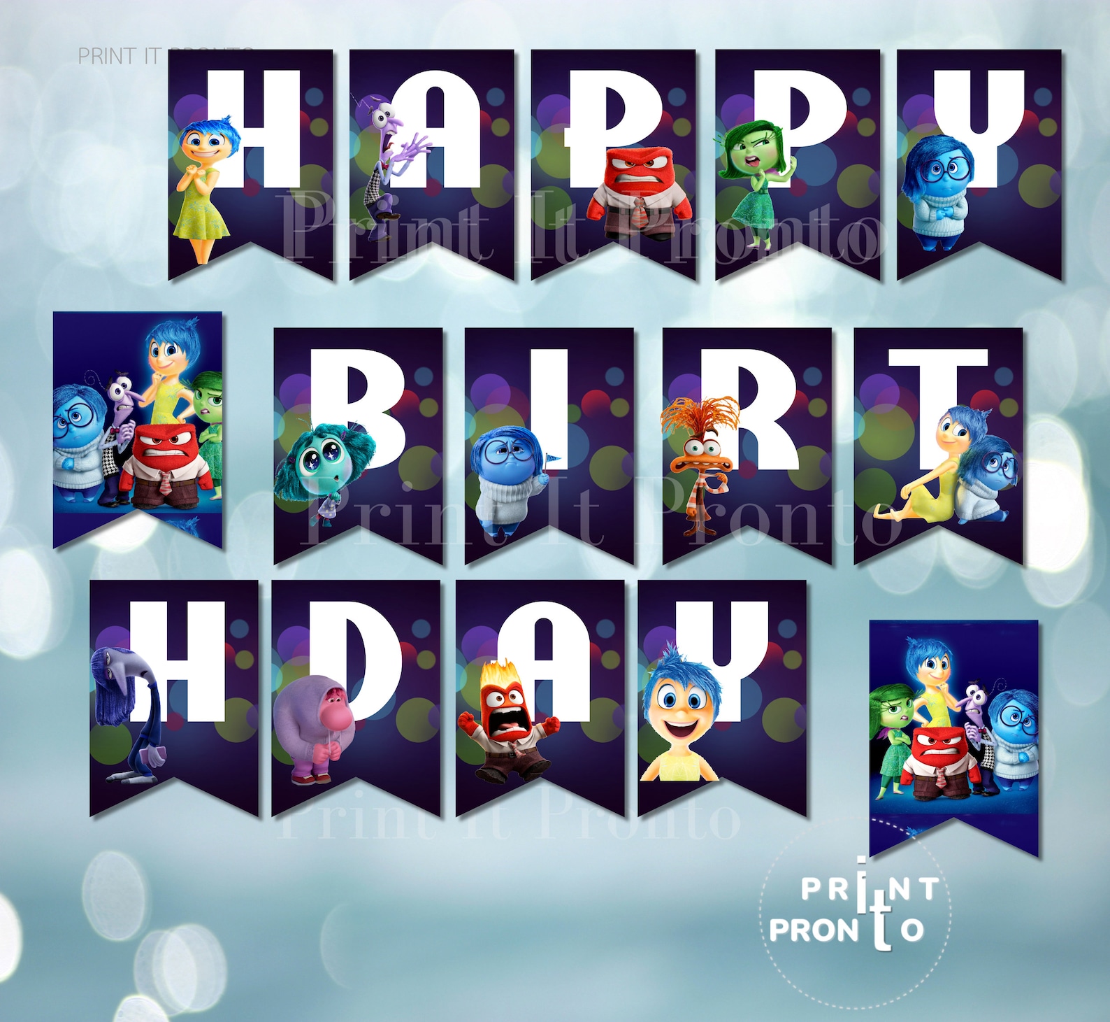 Inside Out Happy Birthday Banner, Inside Out Birthday, Inside Out Party ...