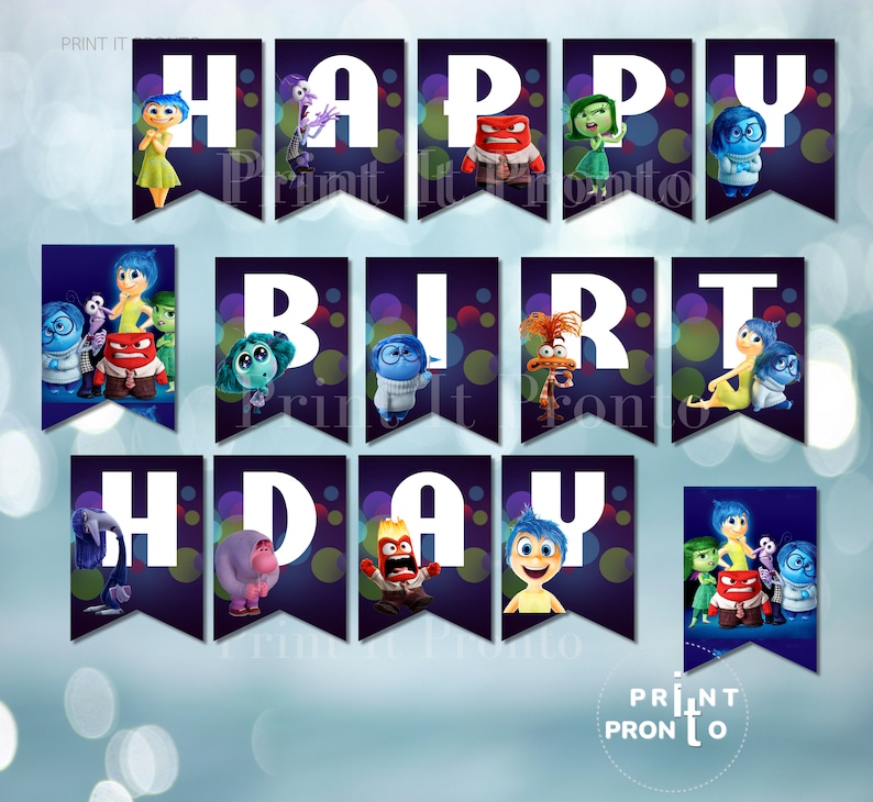 Inside Out Happy Birthday Banner, Inside Out Birthday, Inside Out Party ...