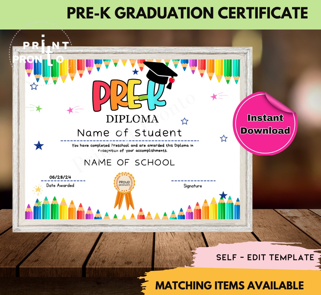 Editable Preschool Certificate, Graduation Diploma, Personalized School ...