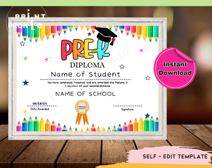 Preschool Certificate Graduation Diploma School Sign Printable Sign ...