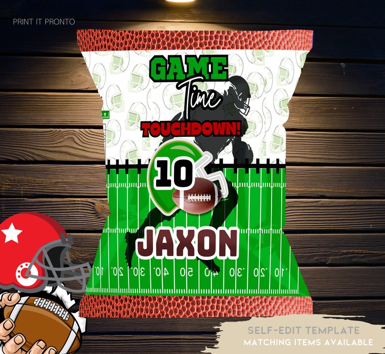 EDITABLE Football Chip Bag Wrapper, Super Bowl Party, American Football ...