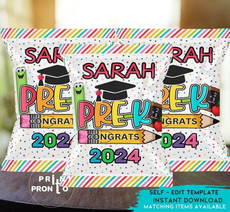 Pre-kindergarten Graduation Chip Bags, Graduation Favors, Kindergarten ...