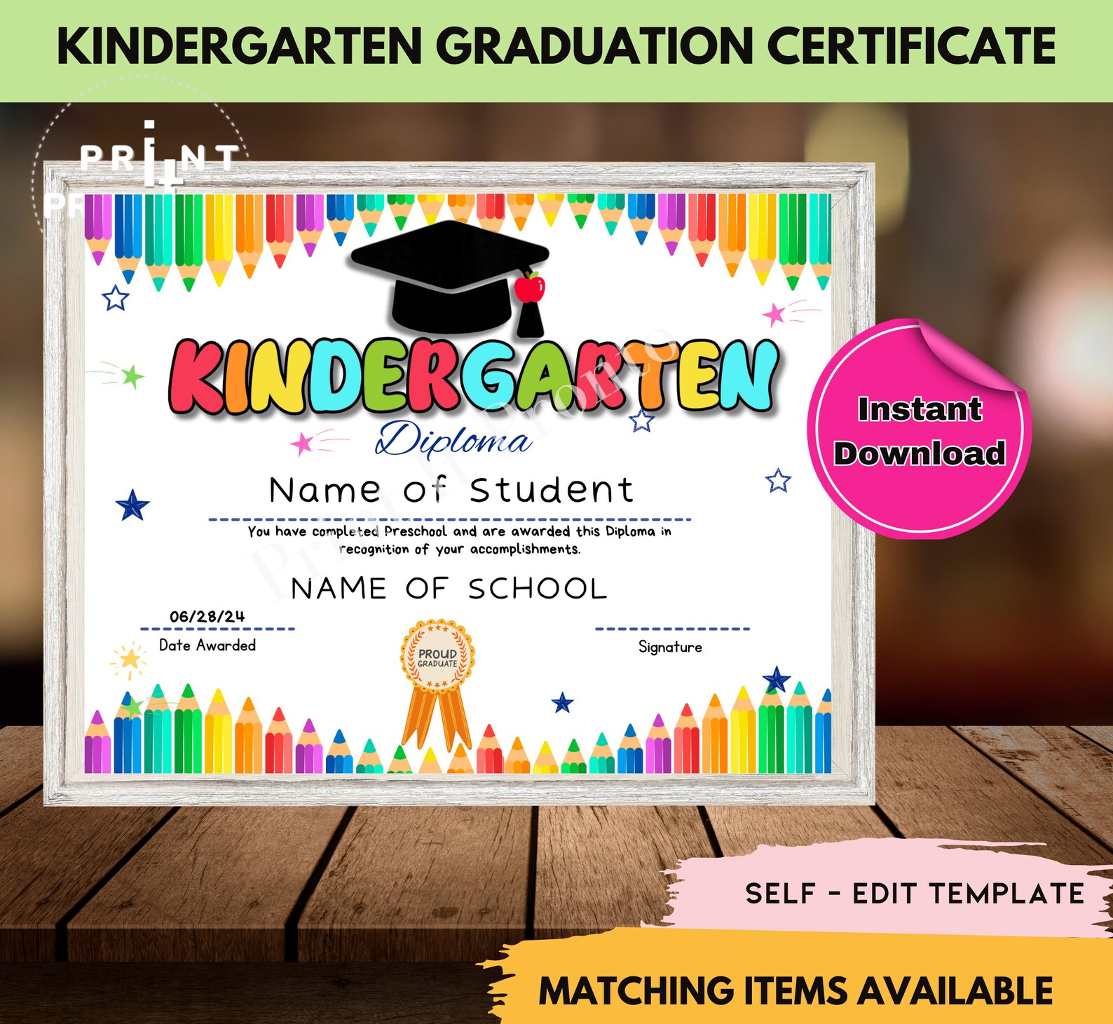 Editable Kindergarten Diploma, Preschool Graduation, Editable School ...