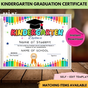 Editable Kindergarten Diploma, Preschool Graduation, Editable School ...