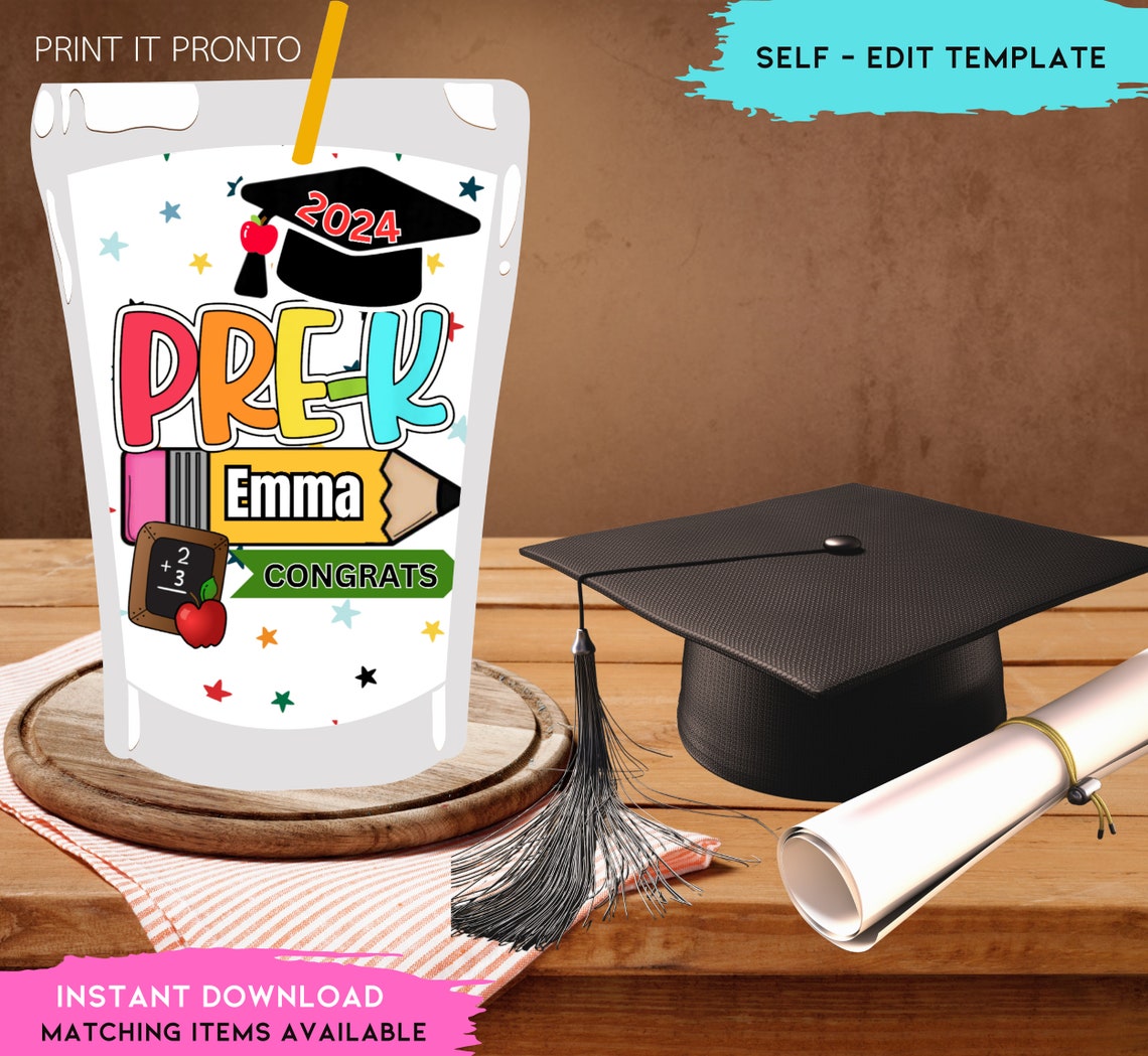 Editable Pre Kindergarten Graduation Capri Sun Labels, Kindergarten ...