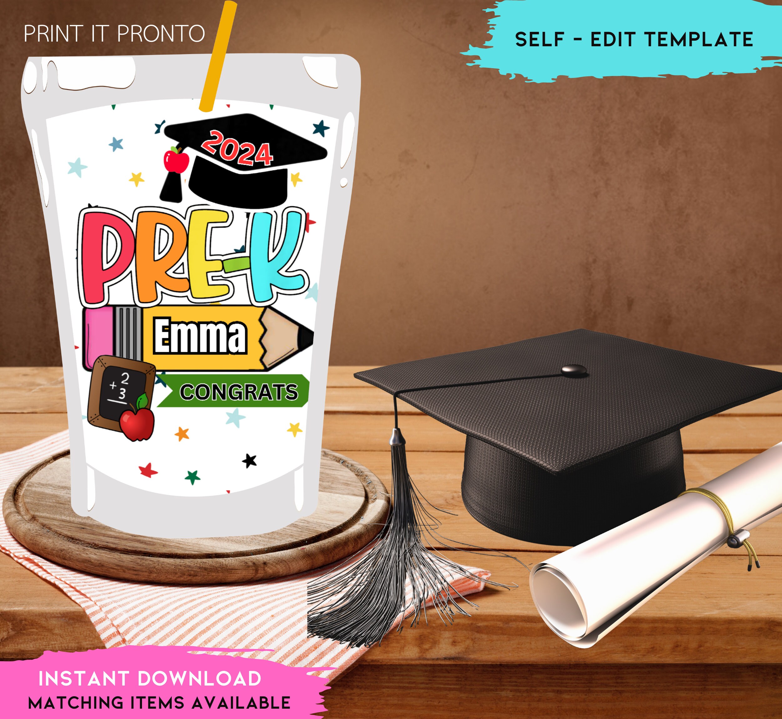 Editable Pre Kindergarten Graduation Capri Sun Labels, Kindergarten ...