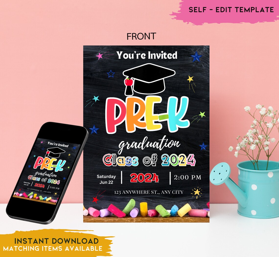 Editable Preschool Invitation Template, Pre-k Graduation Invitation ...