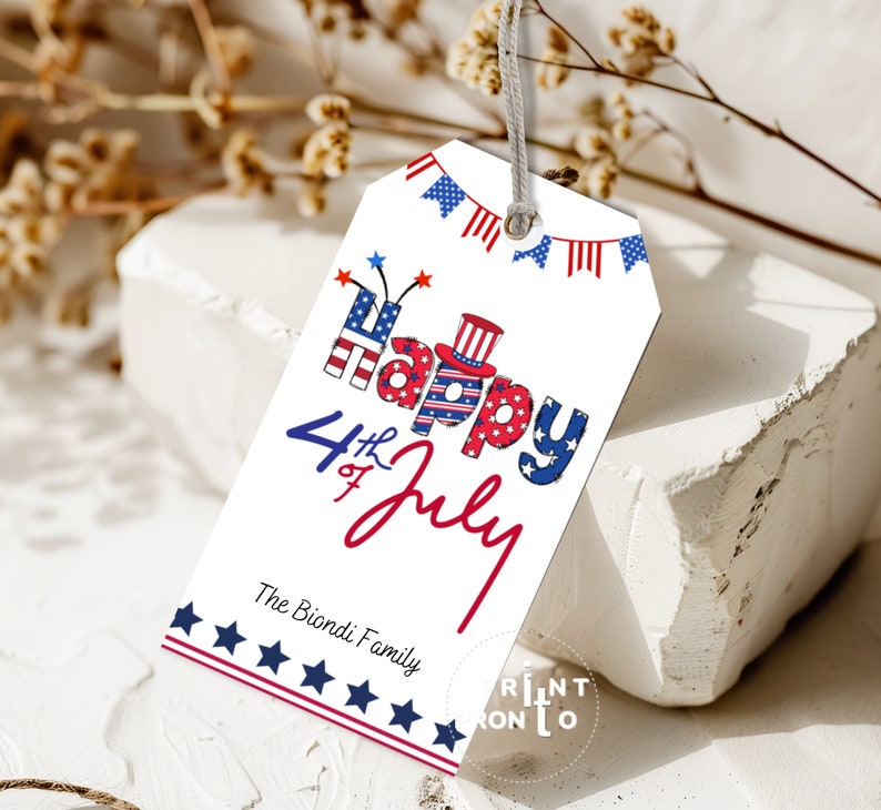 Happy 4th of July Tag, July Fourth Party Favor Tag, Independence Day ...