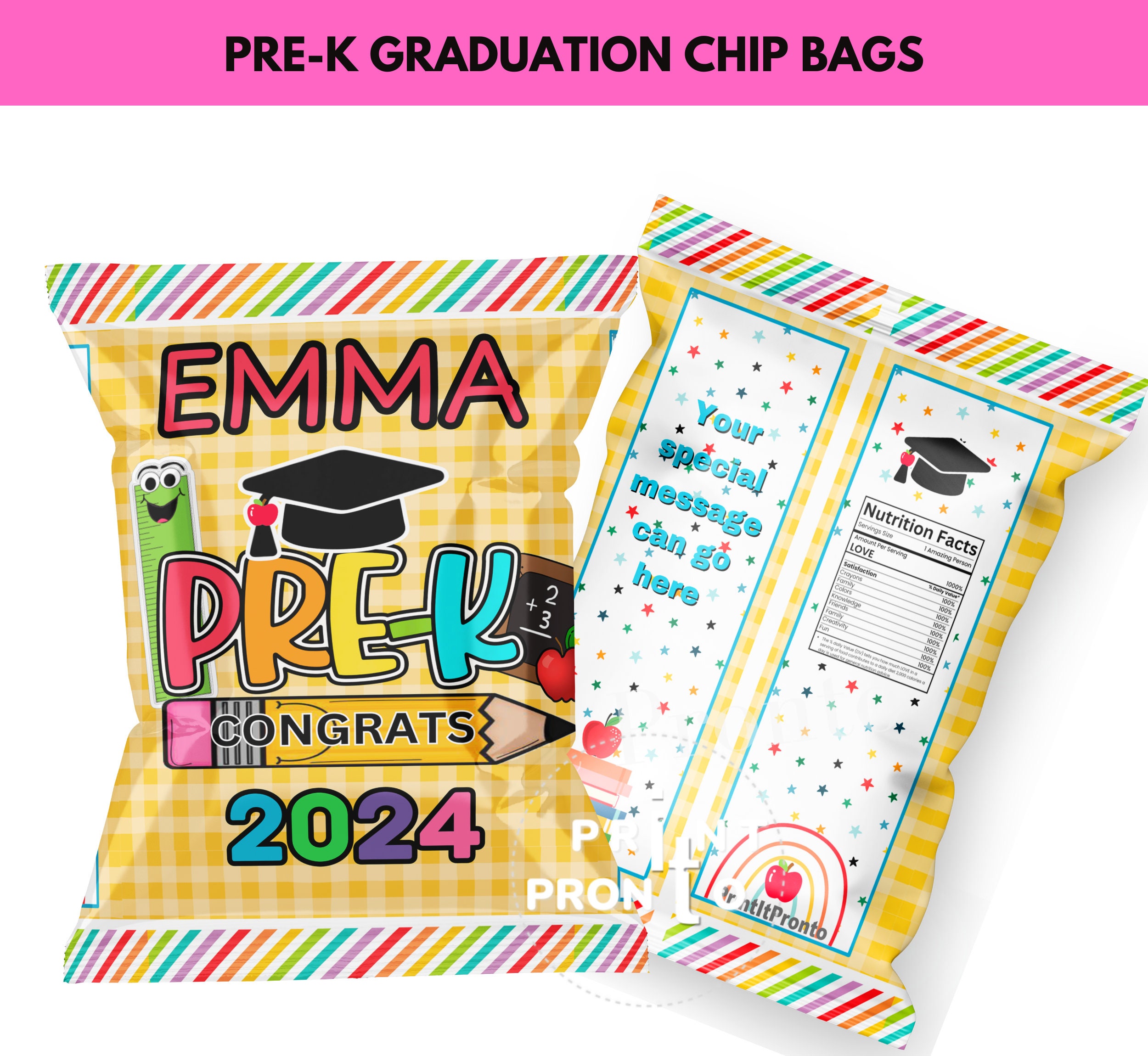 Pre-kindergarten Graduation Chip Bags, Graduation Favors, Kindergarten ...